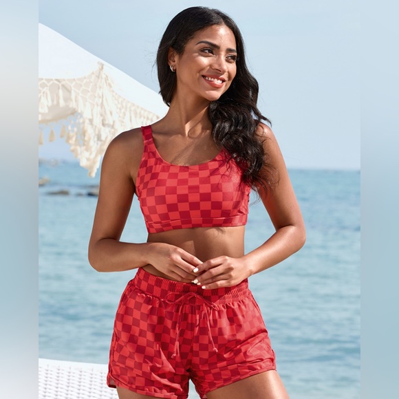 Seafancy | Swim | New Red Checkered Shorts Bikini Swimsuit Set | Poshmark